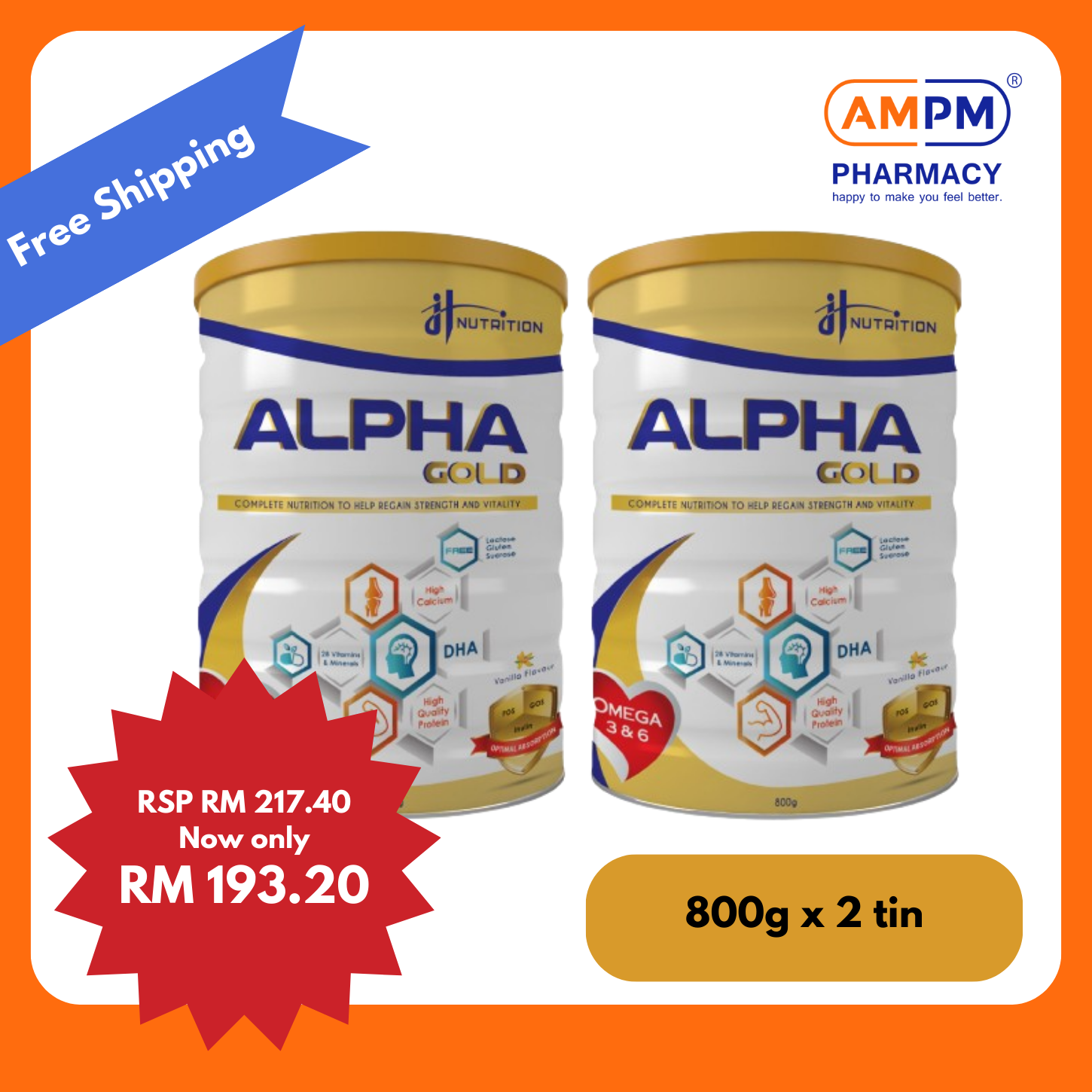 JH NUTRITION Alpha Gold Milk Pow 800g x 2 tin # JH 营养 阿尔法金牌奶粉 – AM PM ...