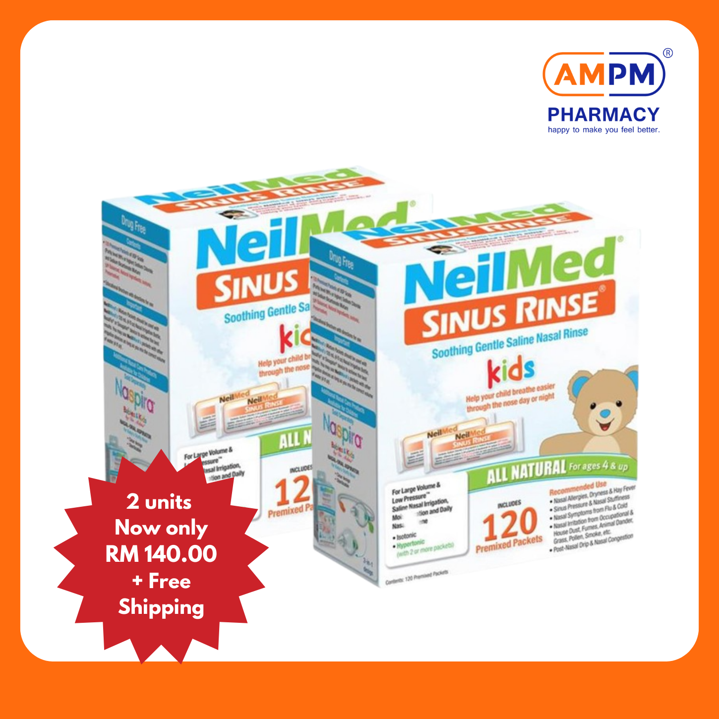 NeilMed Sinus Rinse Kids Premixed Pediatric Sachet 120's ( #2 Box) – AM ...